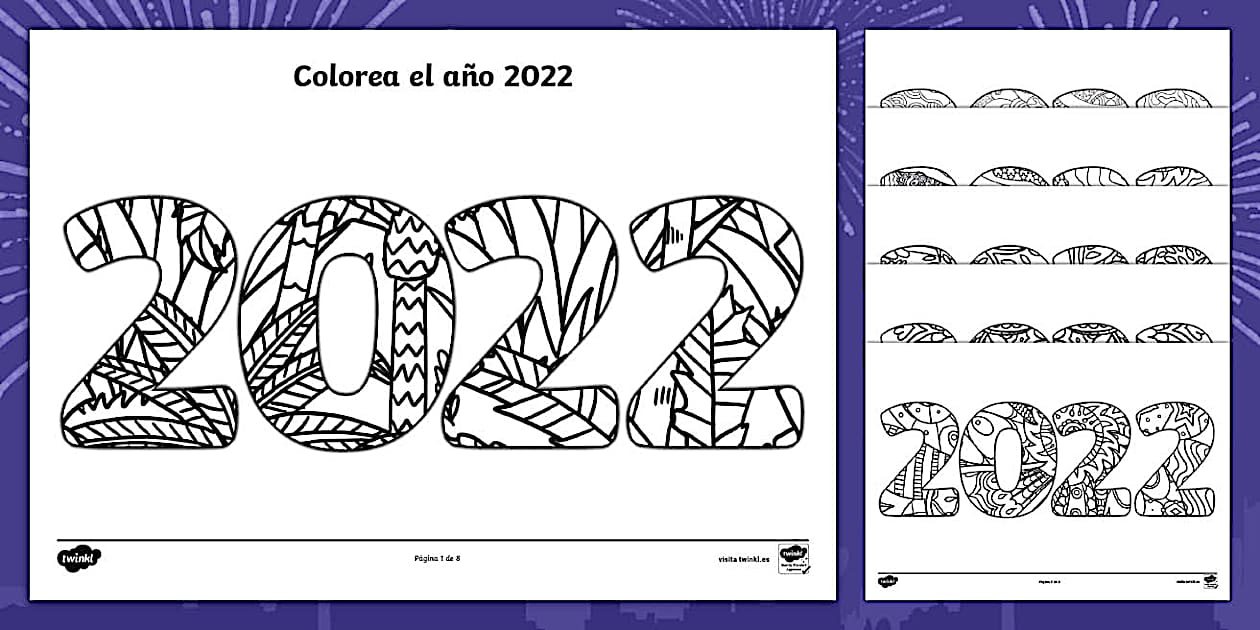 Hojas de feliz año nuevo 2022 para colorear - Twinkl