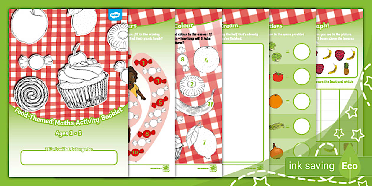 👉 Food-Themed Maths Activity Booklet for Children Age 3 - 5