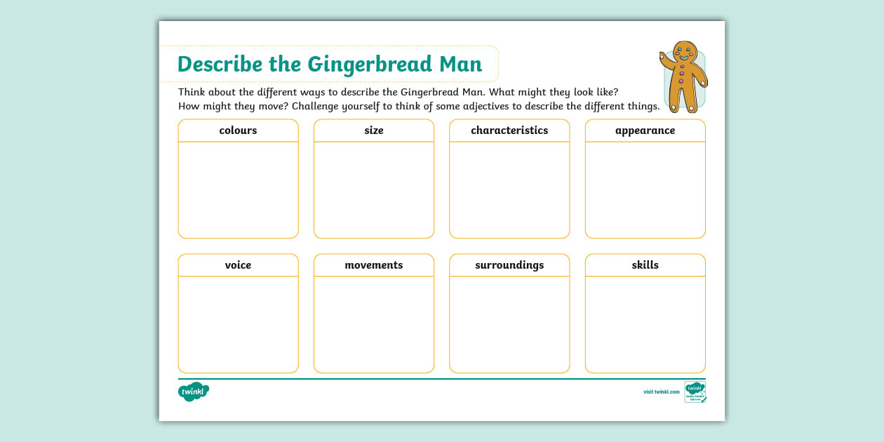 The Gingerbread Man Adjectives Worksheet (teacher made)