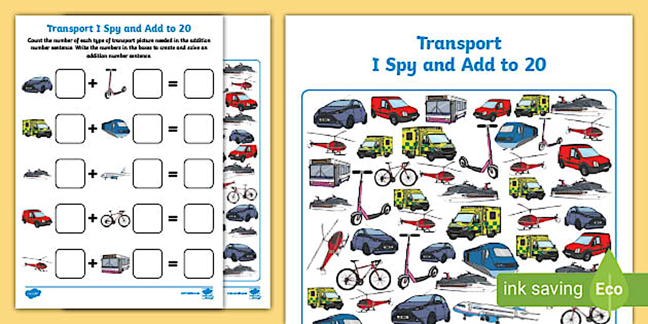 Editable Transport I Spy and Add to 20 (teacher made)
