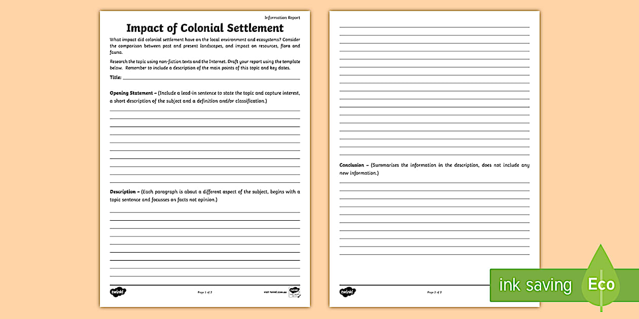 Impact of Colonial Settlement Report Writing Template