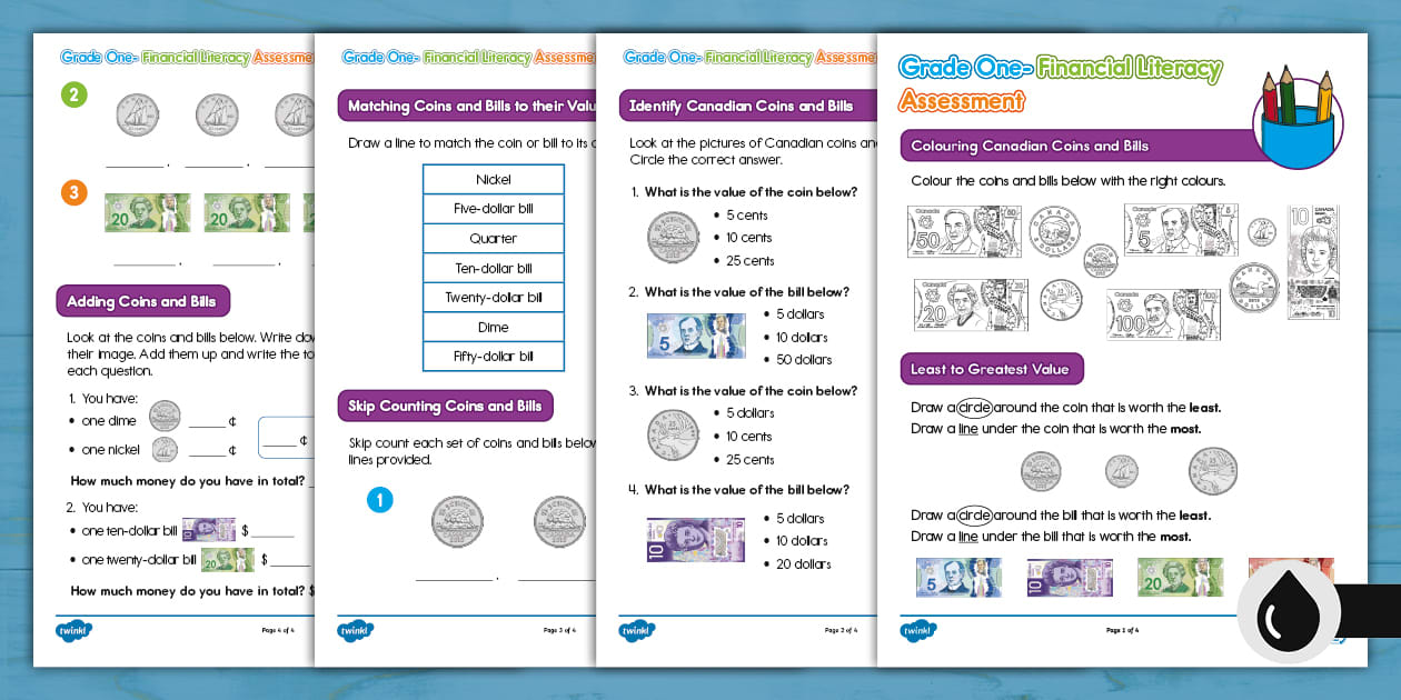 Grade 1 Financial Literacy Student Assessment (teacher made)