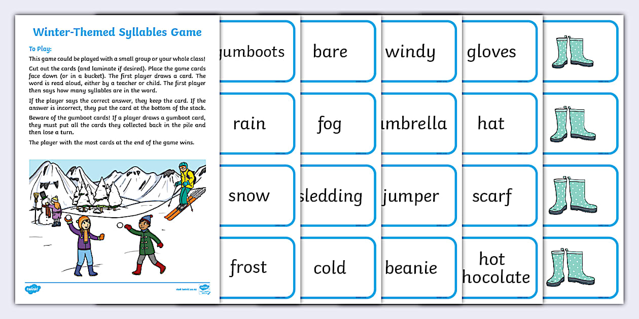 Winter-Themed Syllables Game (teacher made) - Twinkl