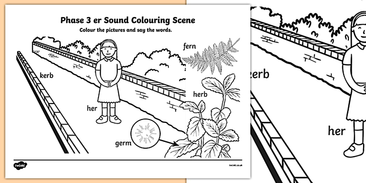 Phase 3 er Sound Colouring Scene - Twinkl