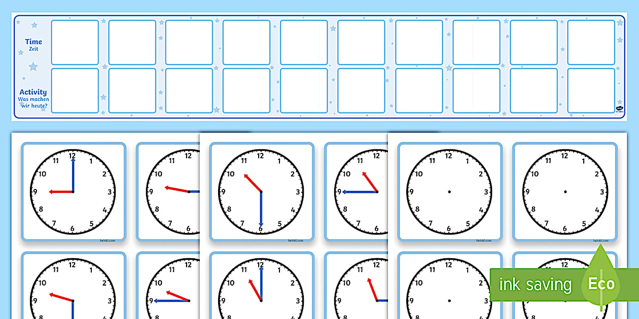 Visual Timetable Display With Clocks Activity English/German - EAL, German,
