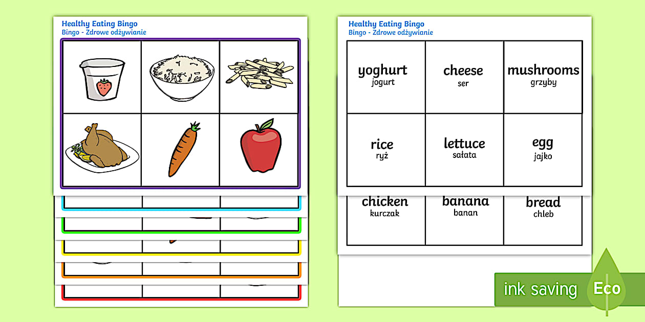 Healthy Eating Food Bingo English/Polish - Healthy Eating Food Bingo