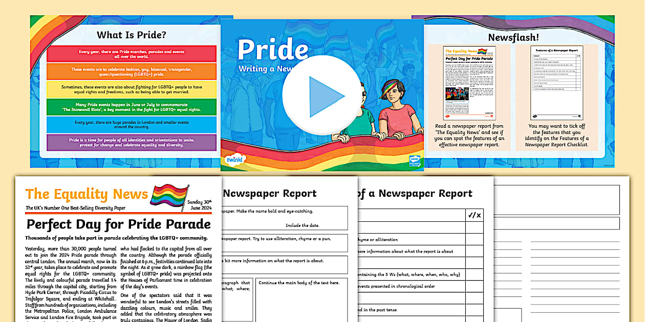Pride Newspaper Report Writing Differentiated Activity Pack