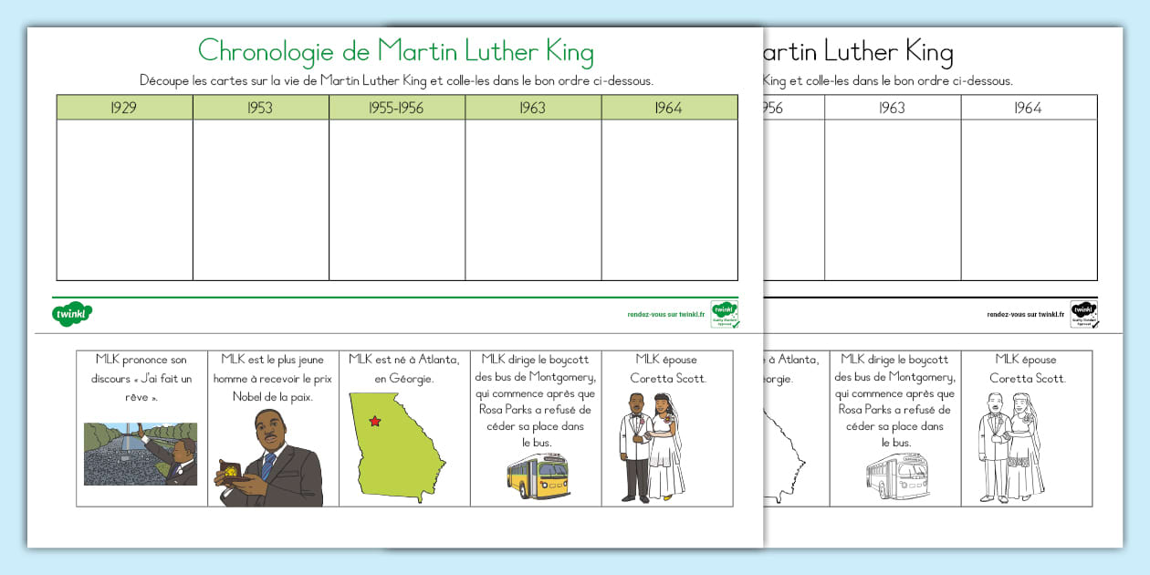 Activité de tri - chronologie de Martin Luther King