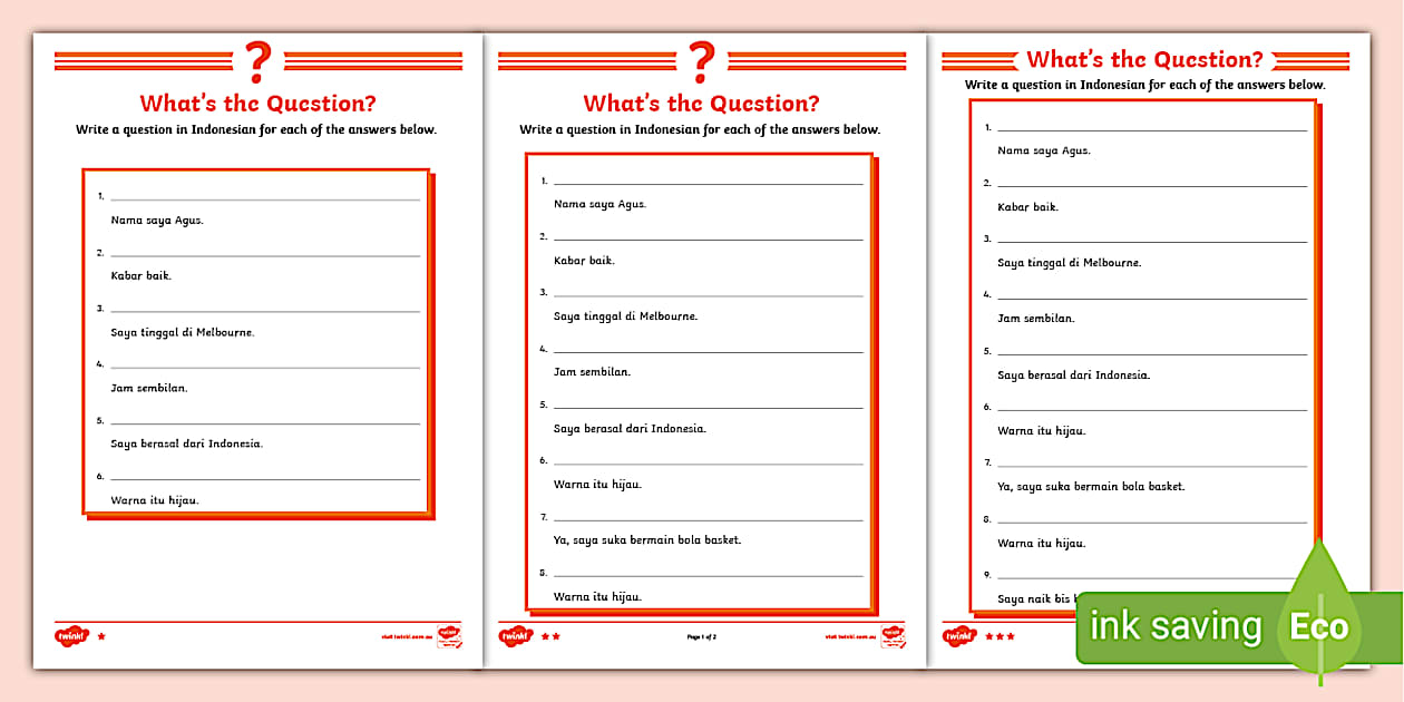 What's the Question Activity Indonesian (teacher made)