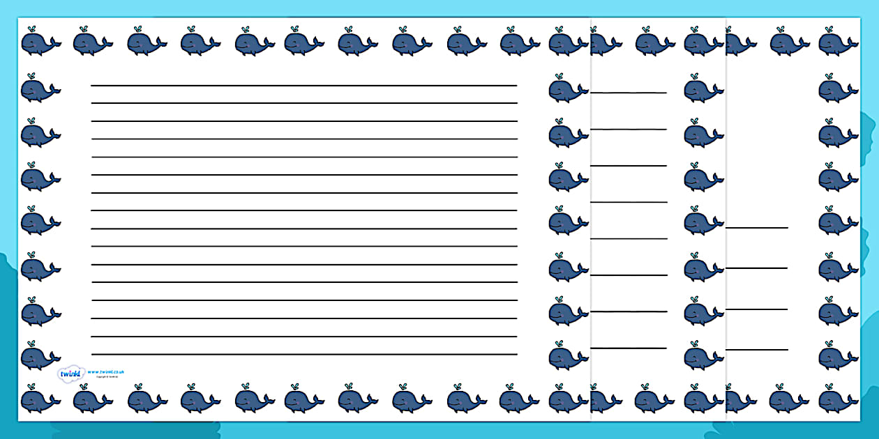 Whale Cute Landscape Page Borders (Under the Sea) - Landscape Page Borders
