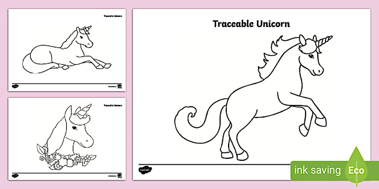 Traceable Unicorn Colouring Pages (teacher made) - Twinkl
