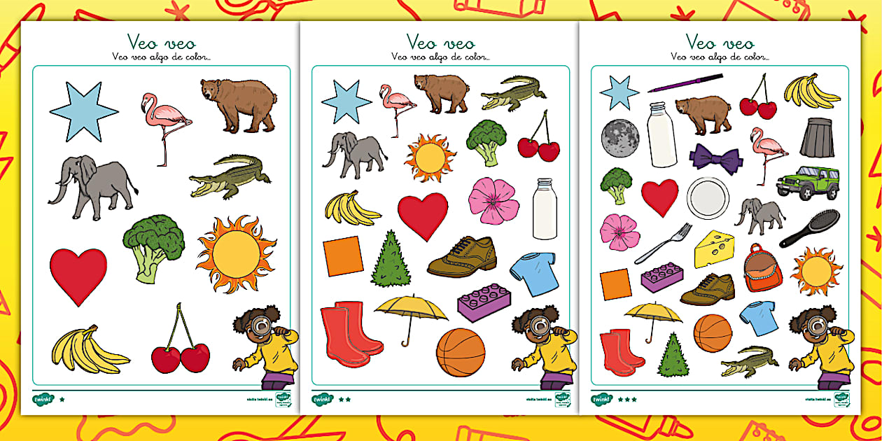 Ficha de actividad por niveles: Veo veo - Colores - Twinkl