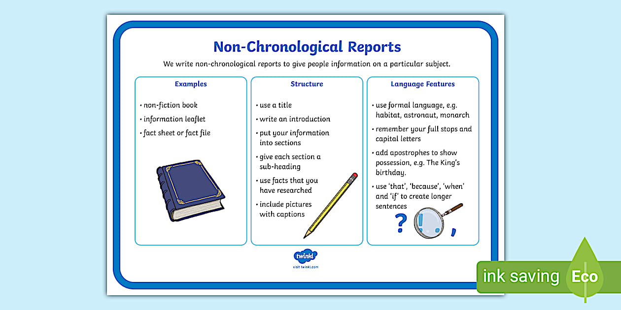 Features of a Non-Chronological Report Poster - Literacy