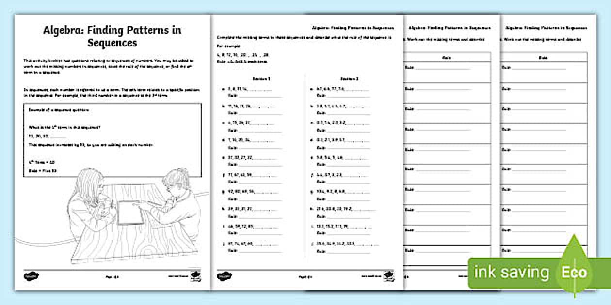 Finding Patterns in Sequences: Algebra Level 3 Worksheet