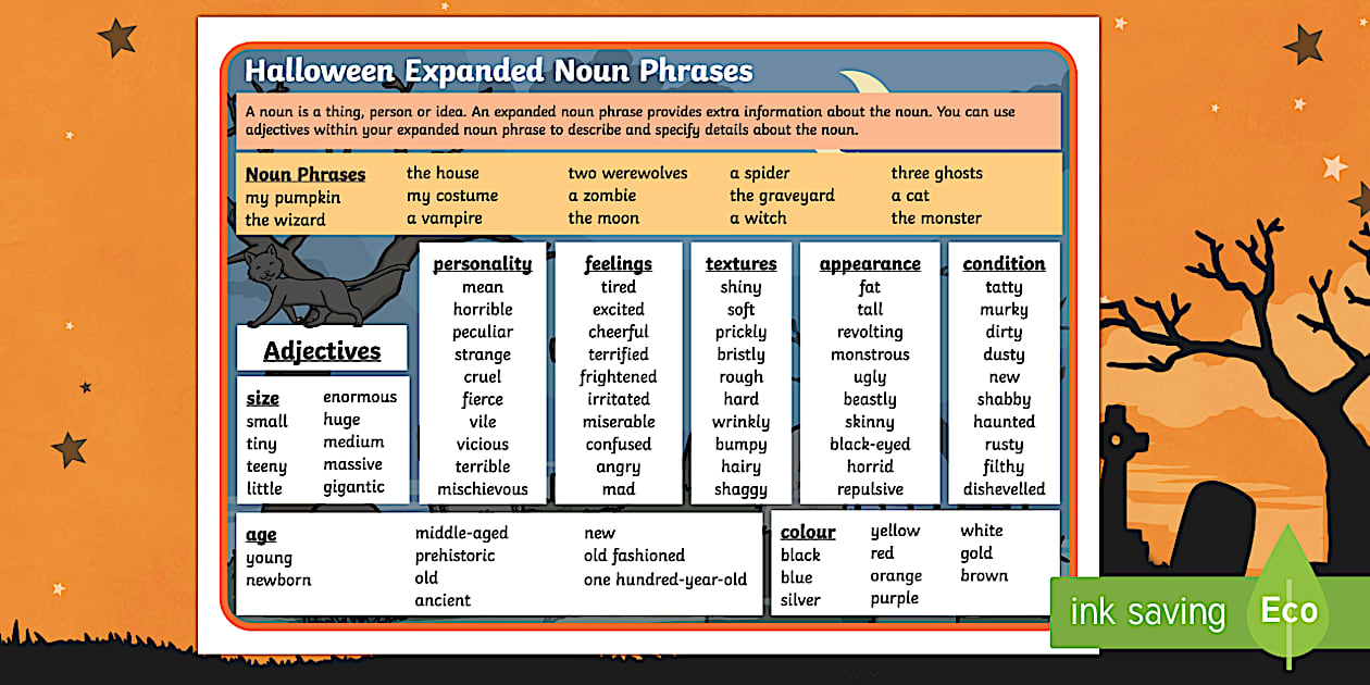 Halloween Expanded Noun Phrases Word Bank (teacher made)