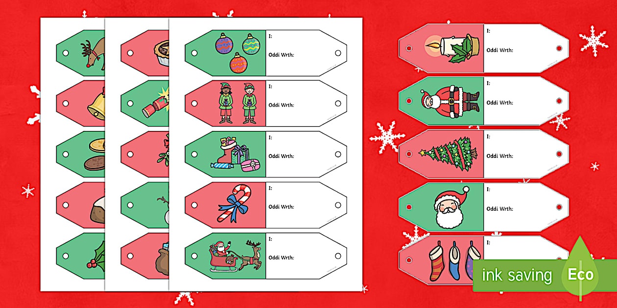 Christmas Themed Gift Tags Display Cut-Outs Welsh - Twinkl