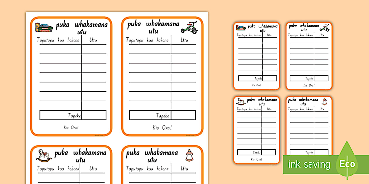 Toy Shop Role-Play Receipt Te Reo Māori