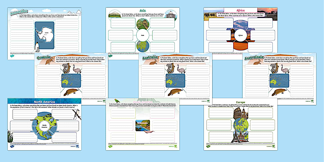 KS1 Continents Mind Map Pack - Twinkl Geography - Twinkl