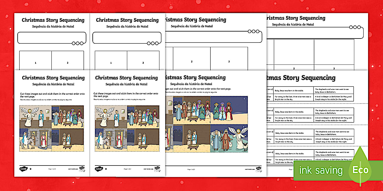Christmas Story Sequencing English/Portuguese (teacher made)