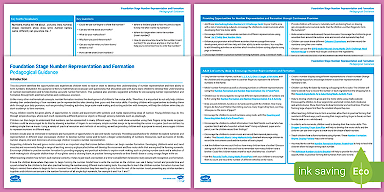 EYFS Maths Pedagogical Guidance: Number Representation and Number Formation