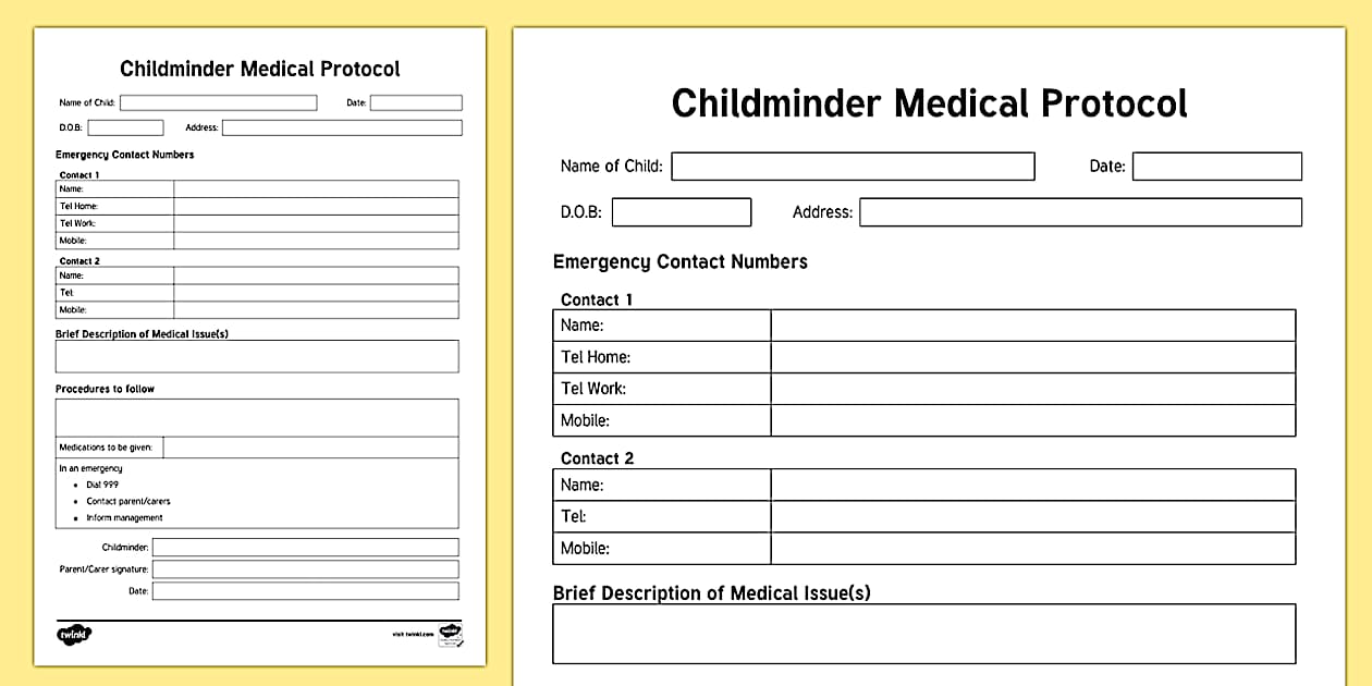 Medical Protocol Editable Form | Child Health Record Form