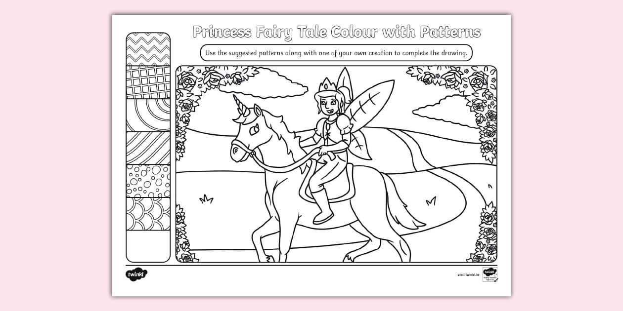 Princess Fairy Tale Colour with Patterns Activity - Twinkl