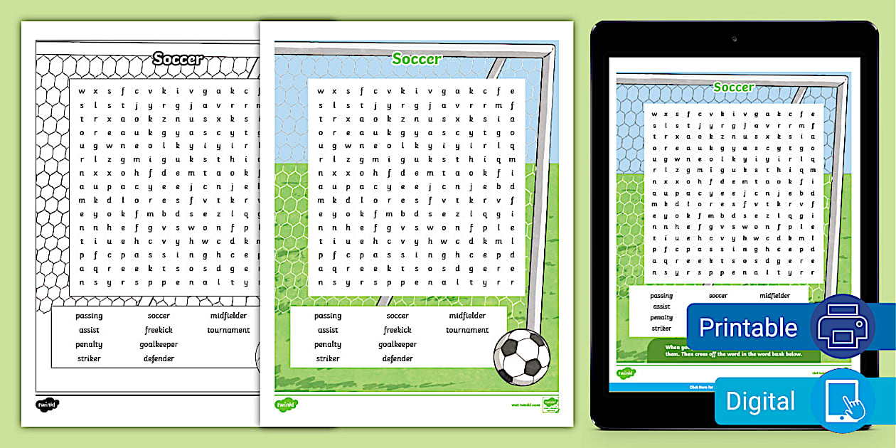Soccer Word Search for 3rd-5th Grade
