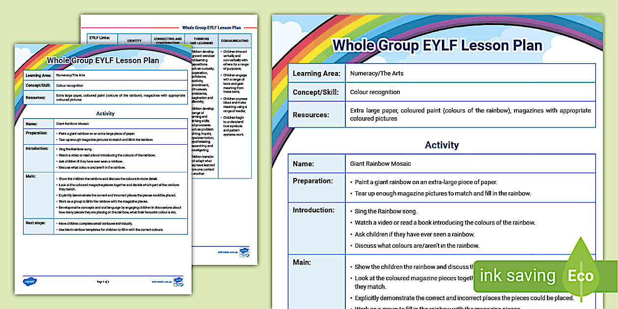 Giant Rainbow Mosaic EYLF Lesson Plan Adult Guidance
