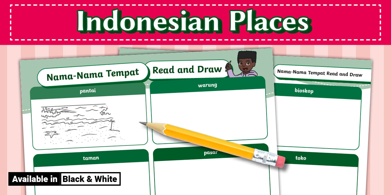 Indonesian Places Read and Draw Activity Sheet