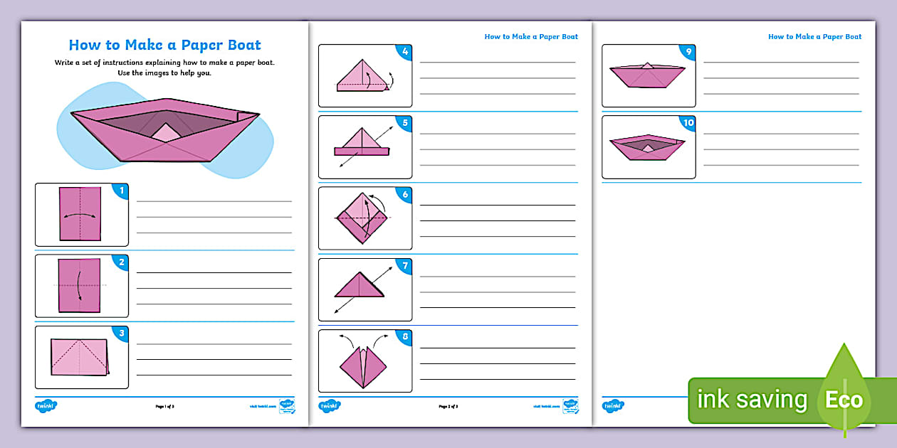 Making a Paper Boat Instruction Writing Template - Twinkl