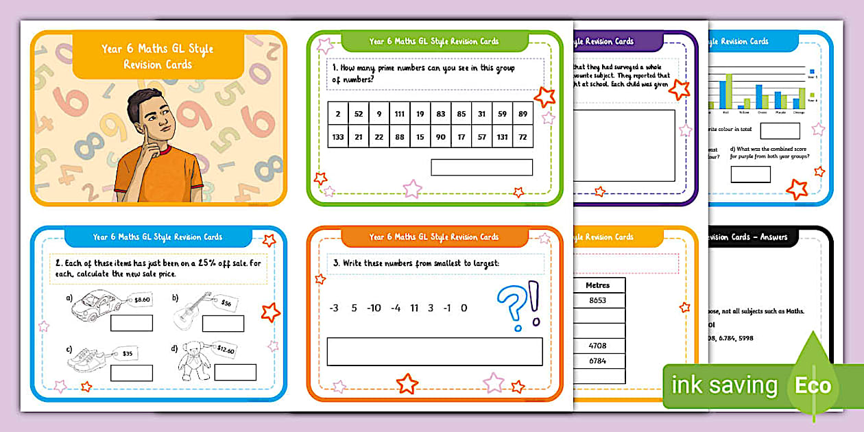Year 6 Maths GL Style Revision Flashcards (teacher made)