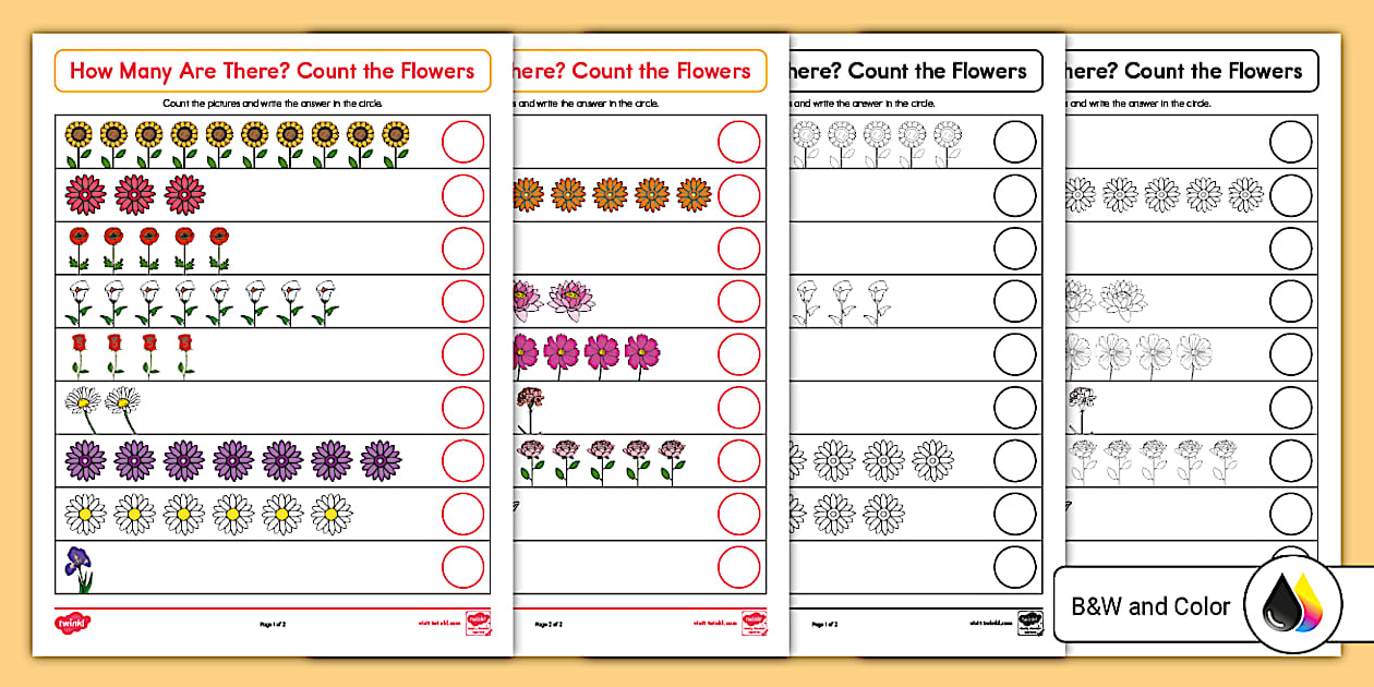 How Many Are There? Count the Flowers Worksheet - Twinkl