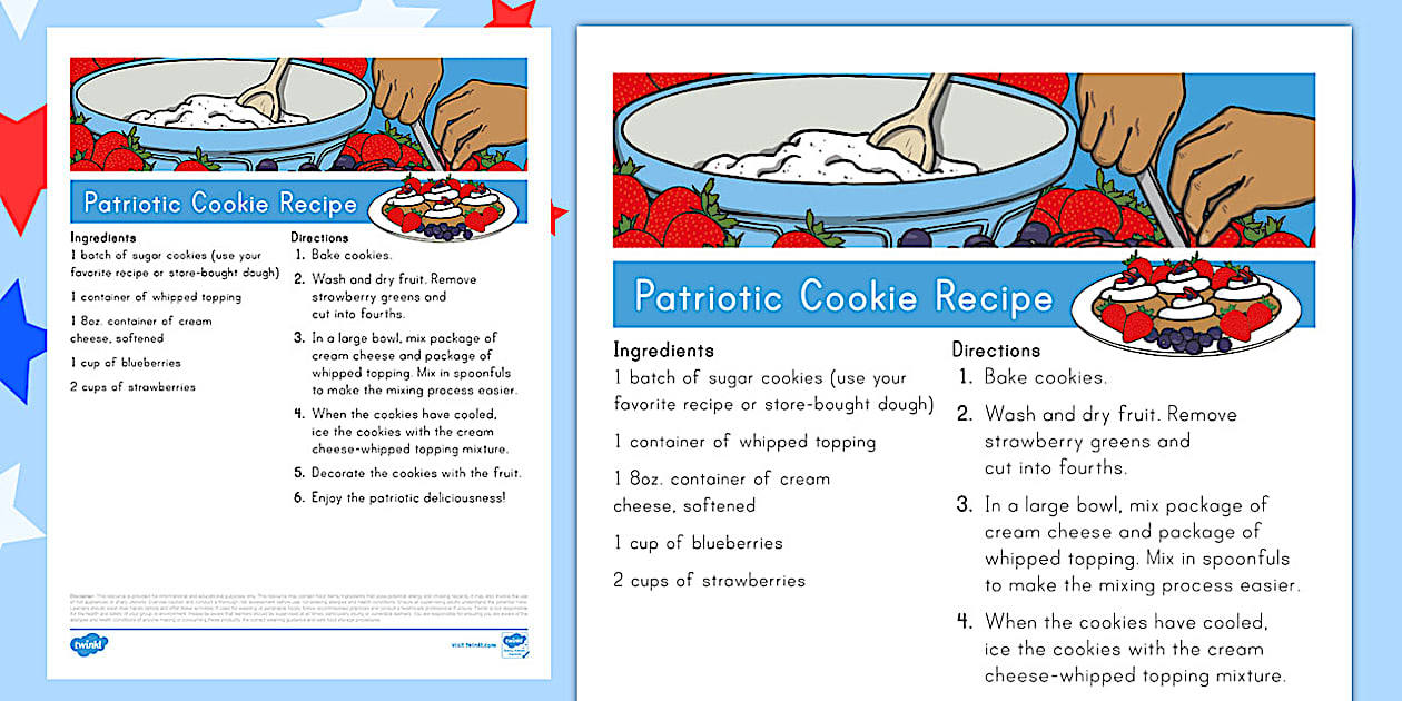 Printable July 4th Cookies Recipe for Kids | Twinkl USA