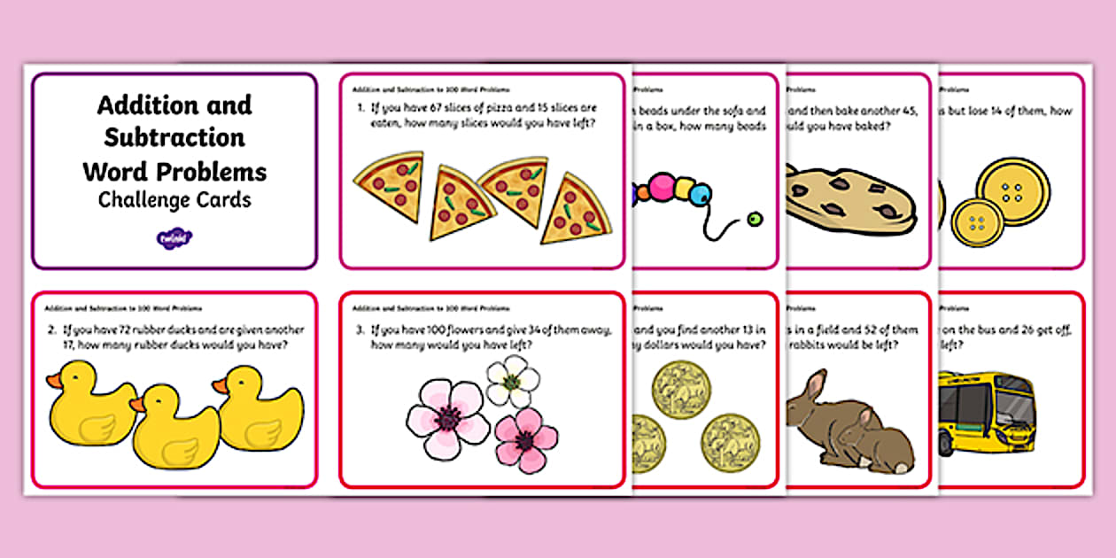 Addition and Subtraction to 100 Word Problem Challenge Cards