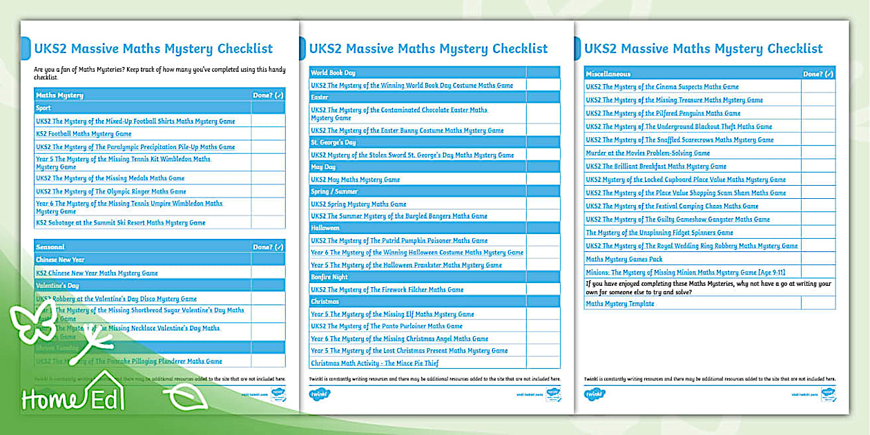 👉 UKS2 Massive Maths Mystery Checklist (Teacher-Made)