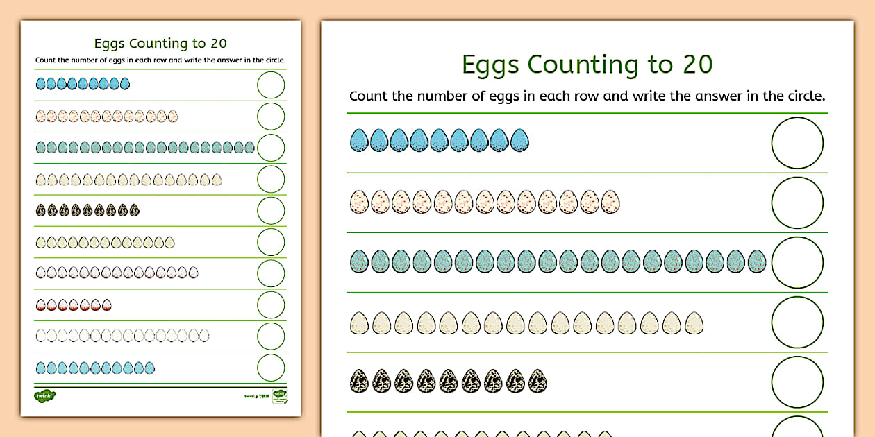 Eggs Counting to 20 Worksheet (ティーチャーメイド)
