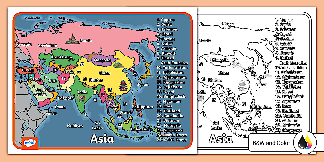 Asia Map With Words and Pictures - Twinkl