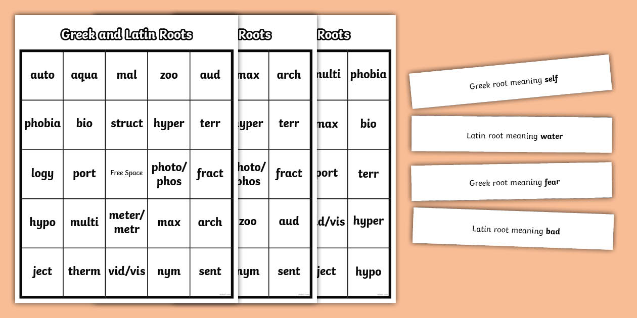 Sixth Grade Greek and Latin Roots Bingo (teacher made)