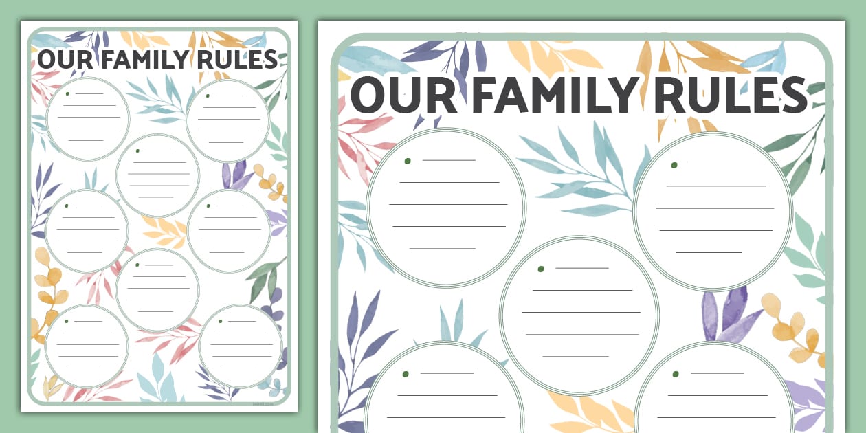 Colourful Botanical Themed Our Family Rules Display Poster