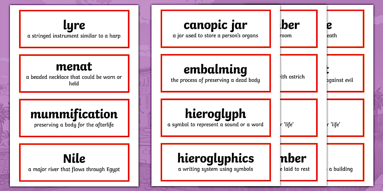 Cursive Ancient Egypt KS2 Word Cards with Definitions