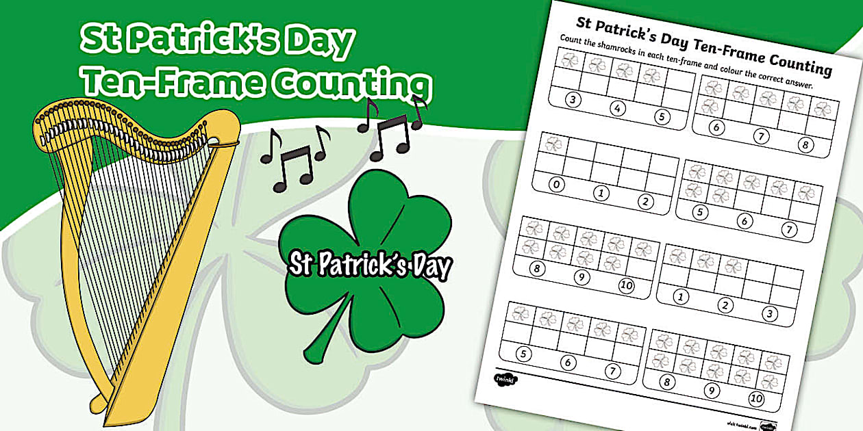 St Patrick's Day Ten-Frame Counting Activity Sheet