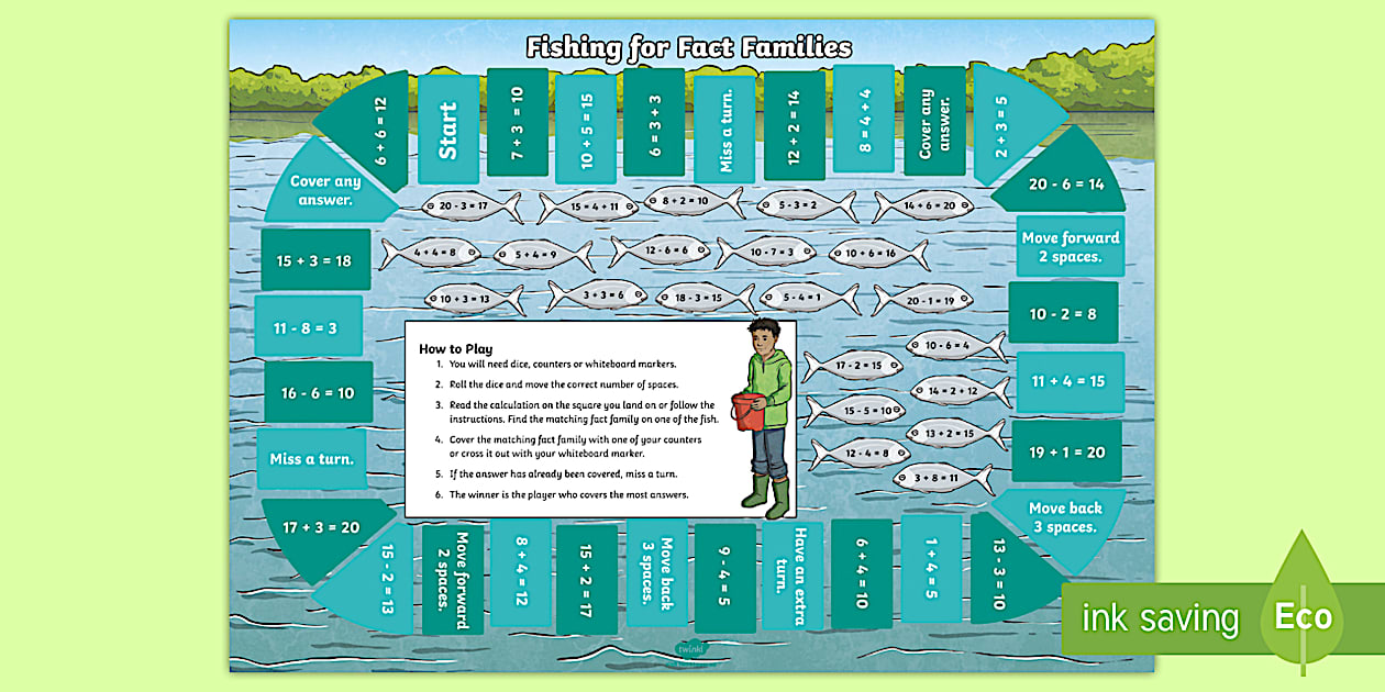 Fishing for Fact Families Board Game (teacher made) - Twinkl