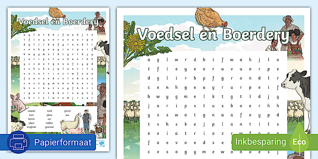 Aardrykskunde Woordsoek - Voedsel en Boerdery (teacher made)