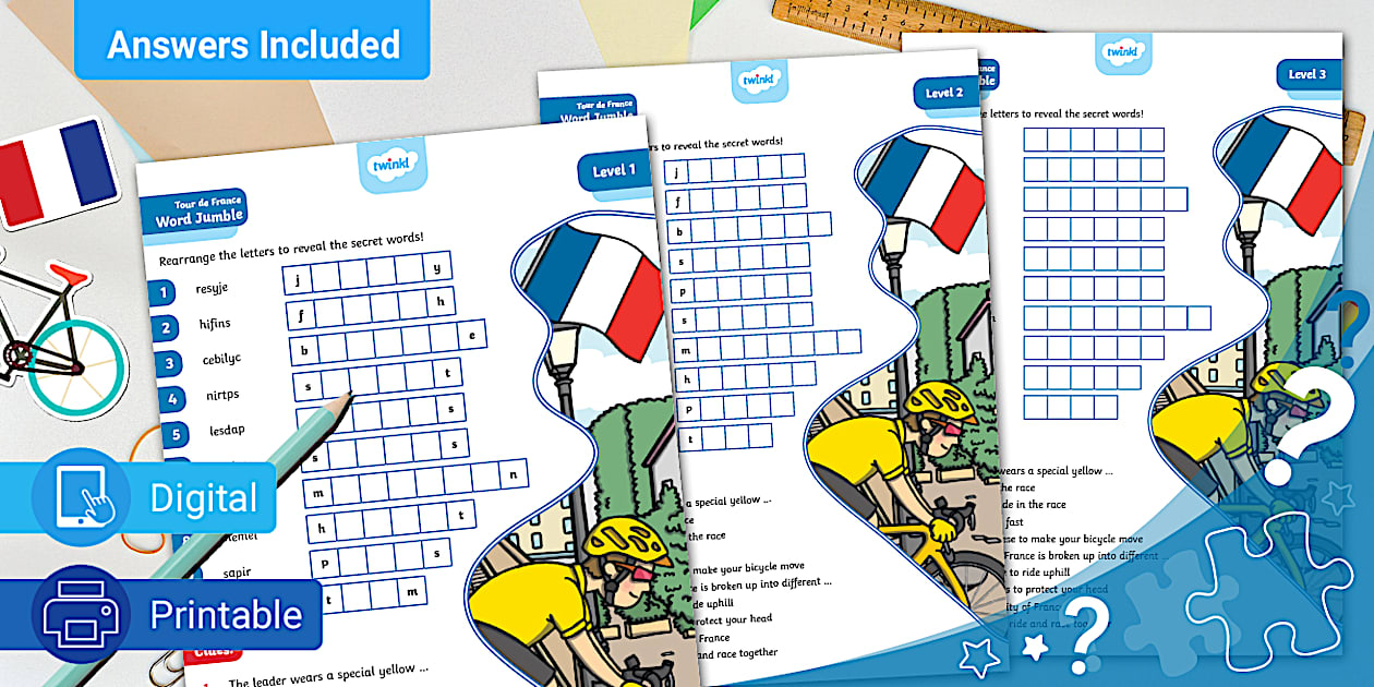 Tour de France Word Jumble Puzzle - AL - Twinkl Puzzled