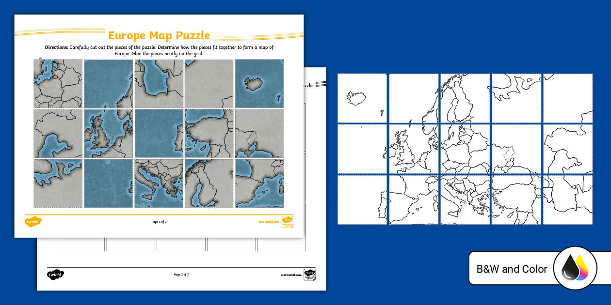 Europe Map Printable Puzzle