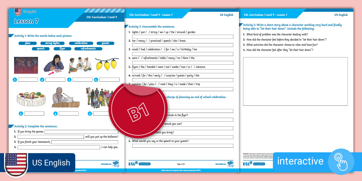 ESL Curriculum US Version Level 9 Lesson 7 Interactive Sheet