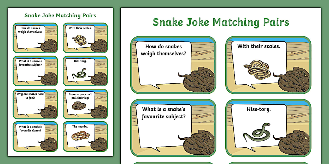 Snake Jokes for Kids Matching Cards - Twinkl