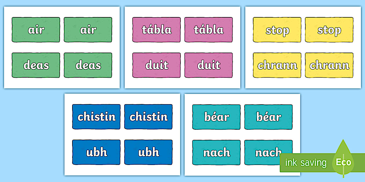 Focail Ardmhinicíochta 101 - 150 Cártaí (teacher made)