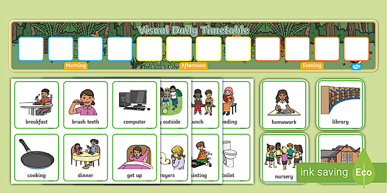 Woodland Themed Visual Timetable Display Poster - - Twinkl