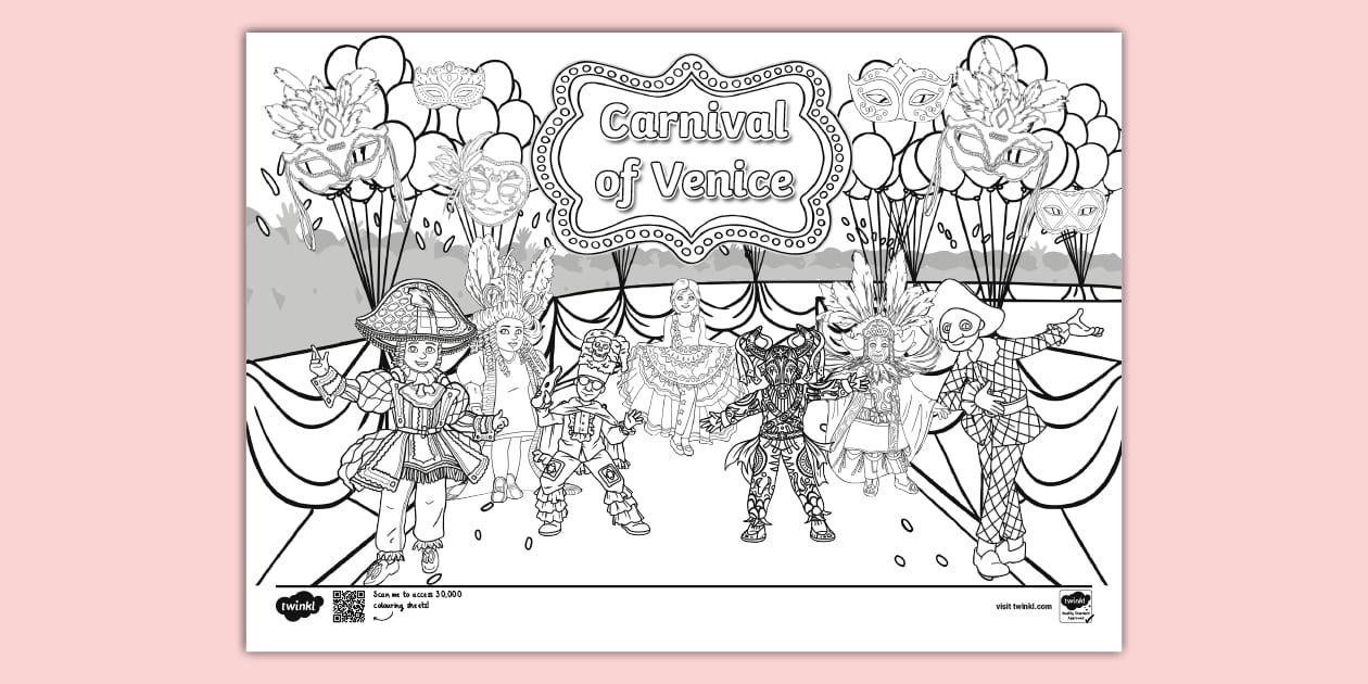 Carnival of Venice Doodles Colouring Page (teacher made)